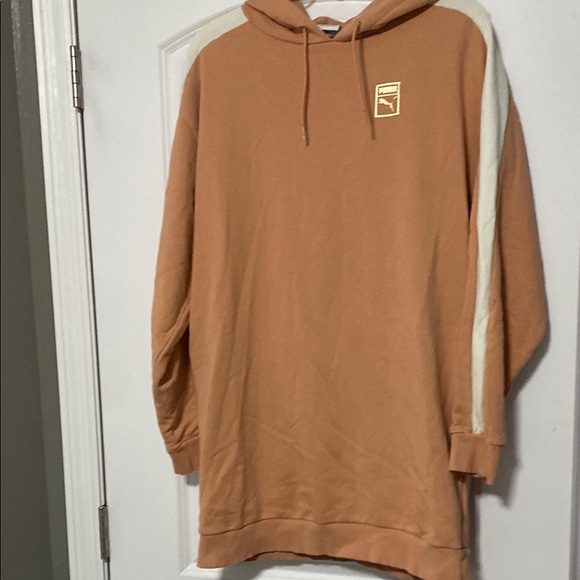 Puma | Tops | Puma Tan Sweatshirt With Logo And Hood | Poshmark
